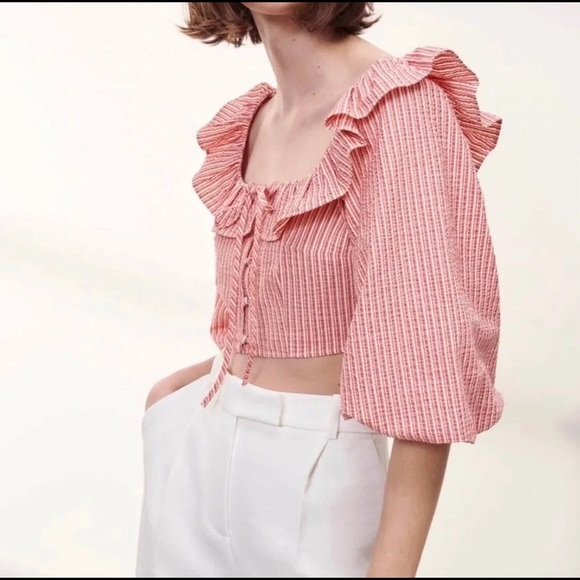 Zara | Tops | Zara Red And White Striped Ruffle Blouse | Poshmark